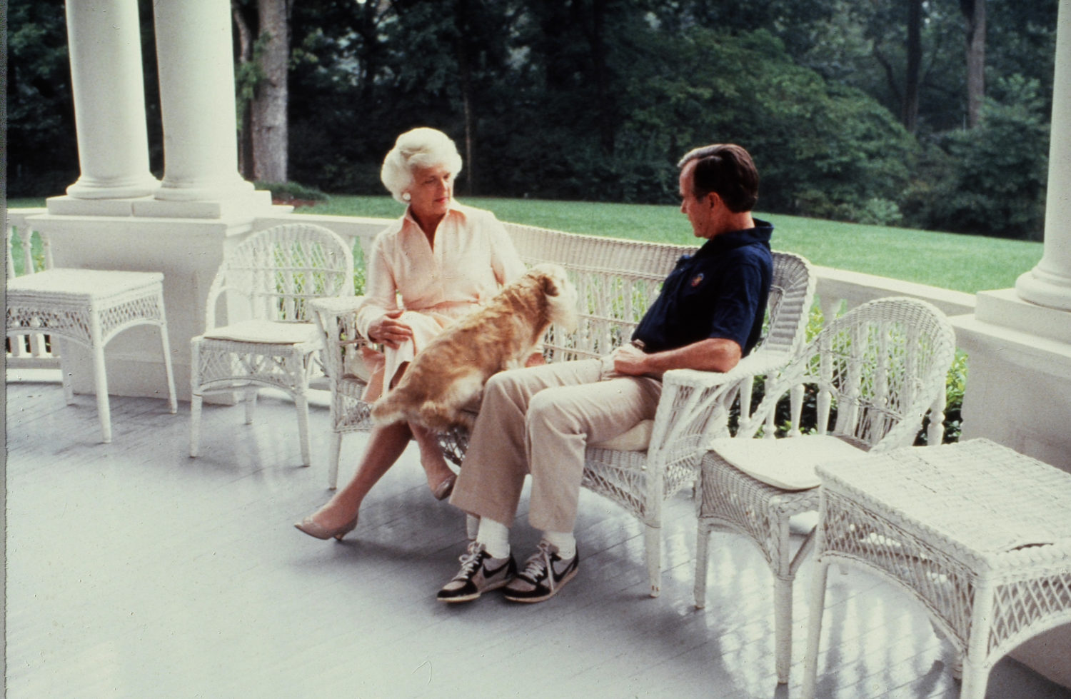 Vice President George H.W. Bush and Barbara Bush relax at the Vice ...